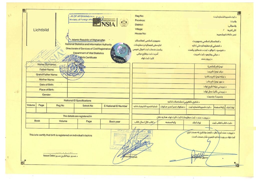 Beglaubigte Übersetzung einer afganischen Tazkira - Dari/Pashto ...